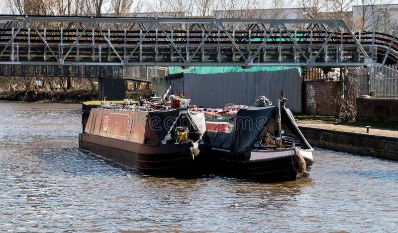 Two Barges Sailing editorial stock photo. Image of wigan - 112490378