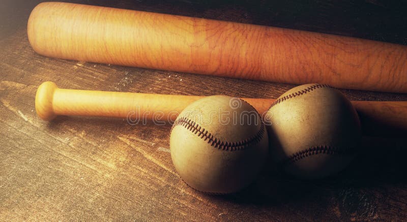 Two Baseballs and Bats on Wooden Table Stock Illustration ...