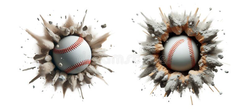 Two Baseballs Crashing through Different Surfaces Isolated on ...
