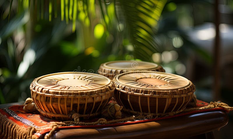Two Baskets Close-Up on Table Stock Image - Image of materials, woven ...