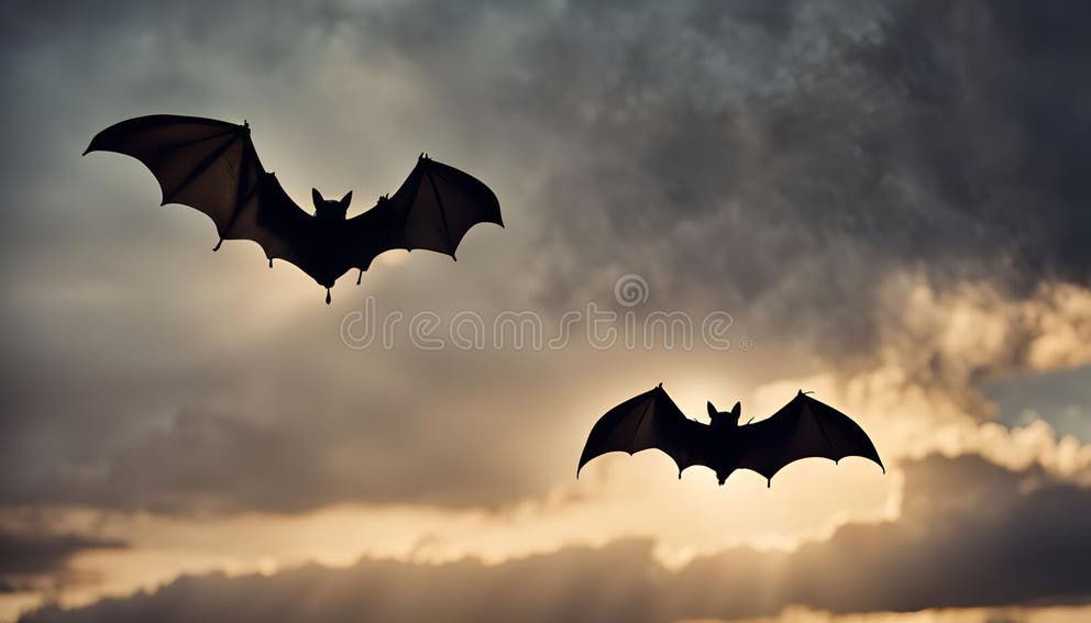 Bats Flying through the Cloudy Sky Stock Illustration - Illustration of ...