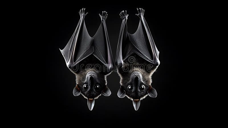 Two Bats Hanging Upside Down in Dark Background Stock Illustration ...
