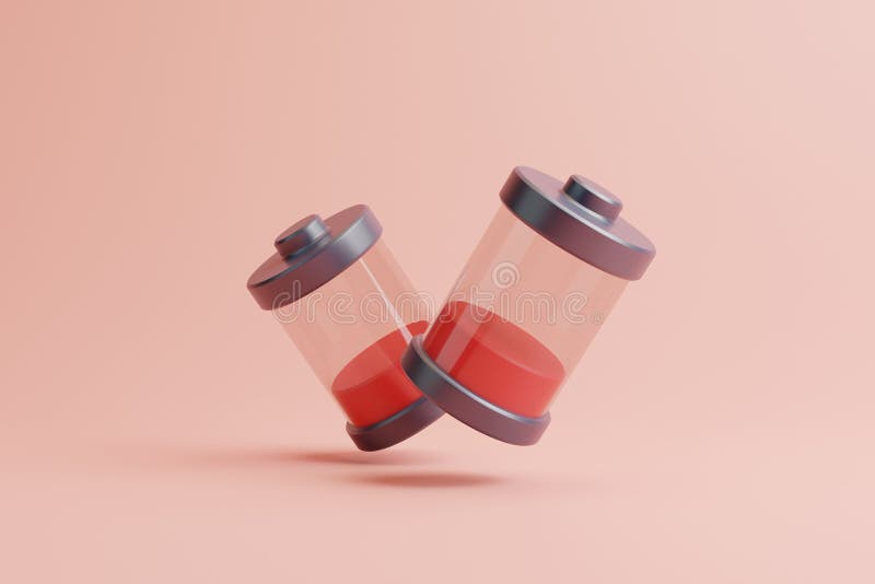 Two Batteries with Low Charge on Light Pink Background Stock ...