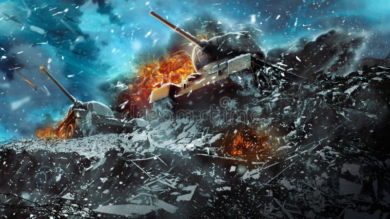 Two Battle Tanks Moving in a Snow Storm Stock Image - Image of heavy ...
