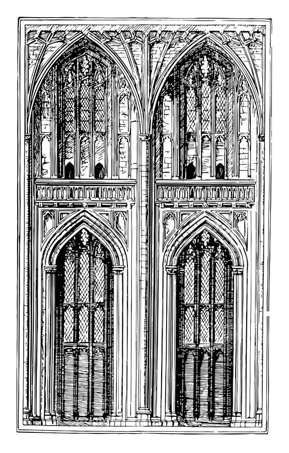 Two Bays, Building and Aisles Run, Vintage Engraving Stock Vector ...