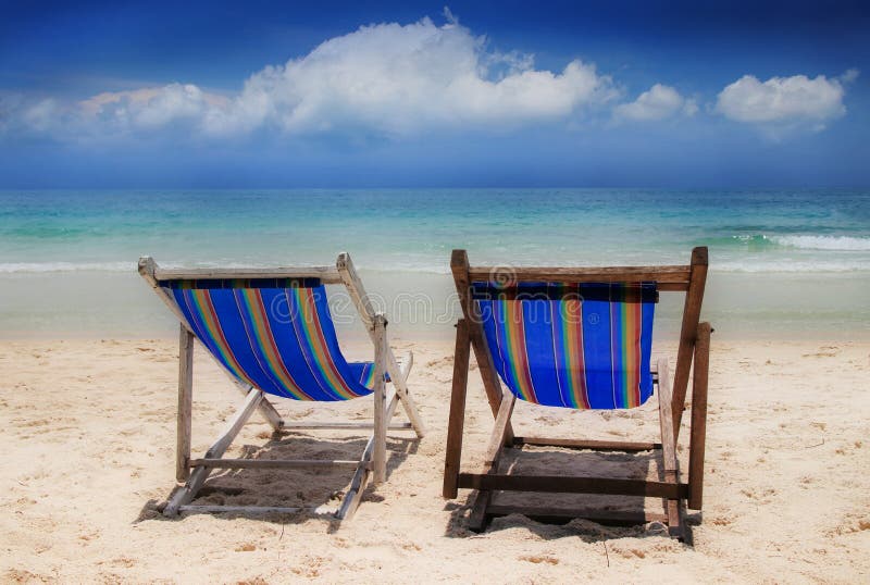 Two Beach Chair on the Beautiful Beach Stock Photo - Image of tropical ...