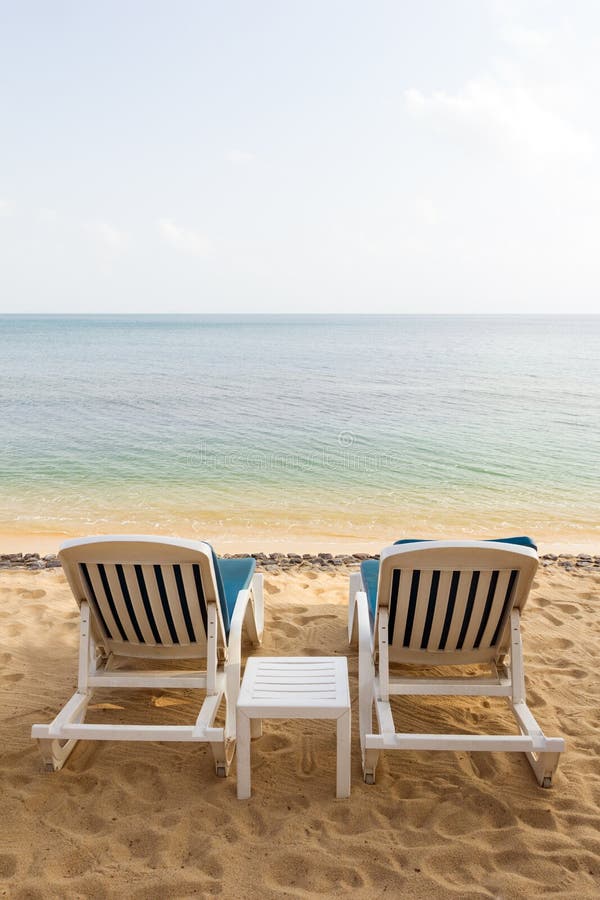 Two Beach Chairs at an Empty Beach in Thailand Stock Image - Image of ...