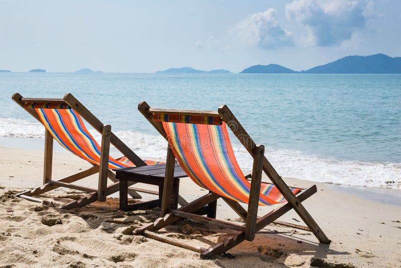 Two Beach Chairs on Idyllic Tropical Beach. Stock Photo - Image of ...