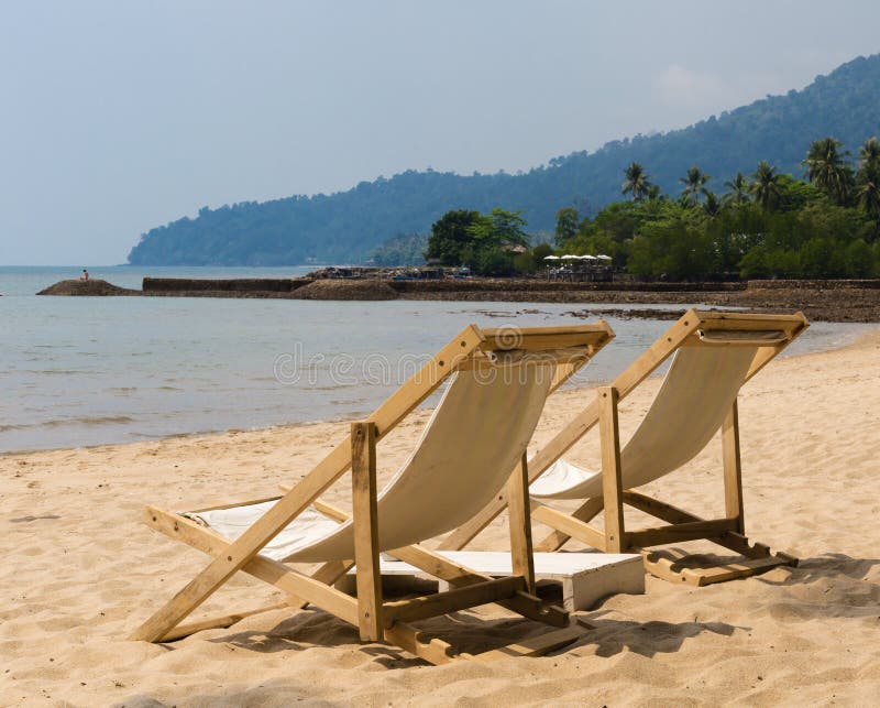 Two Beach Chairs On Idyllic Tropical Beach. Stock Image - Image of ...