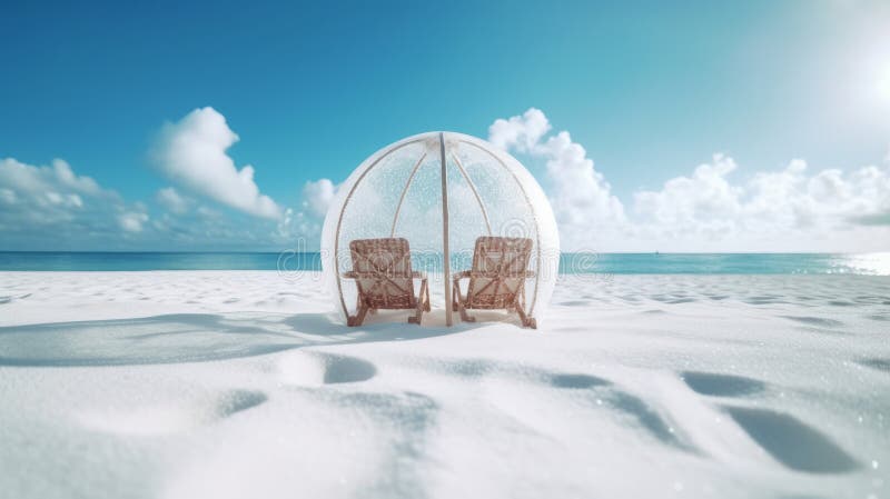 Two Beach Chairs Inside a Protection Dome on a White Sand Beach on ...