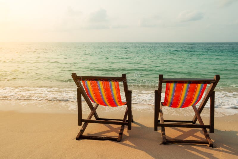 Two Beach Chairs on the Sand Beach. Stock Image - Image of calm, summer ...
