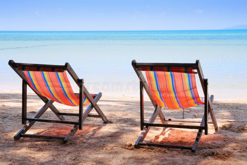 Two Beach Chairs on Tropical Sand Beach. Stock Photo - Image of ...