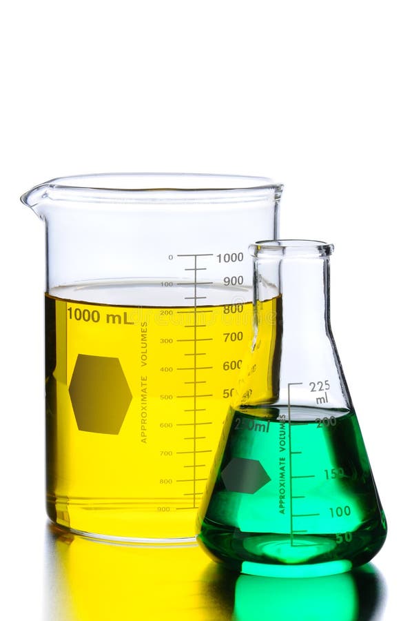 Red and Yellow Beakers stock image. Image of chemical - 3252827