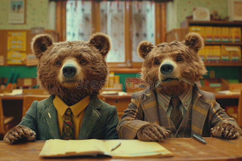 Two Bears in a Classroom Setting Stock Illustration - Illustration of ...
