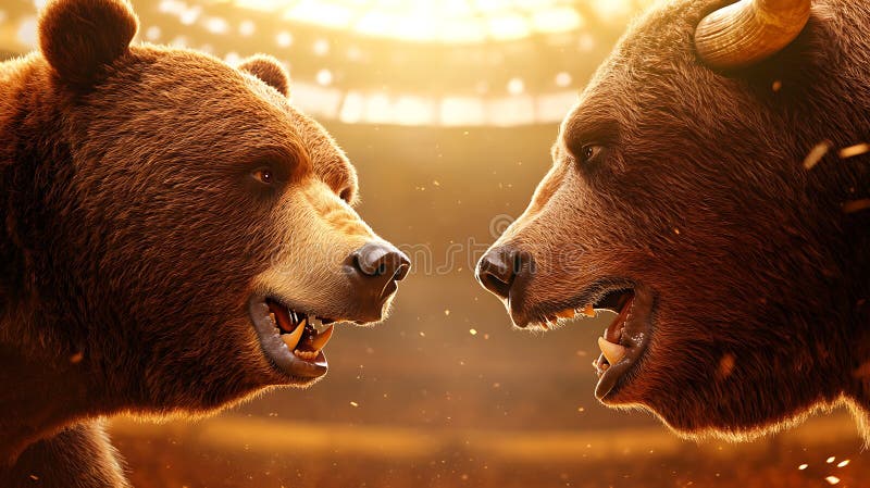 Two Bears Facing Off in Arena with Golden Light Stock Illustration ...