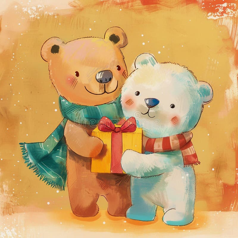 Two Bears with a Gift Box in Their Hands. Cartoon Illustration Stock ...