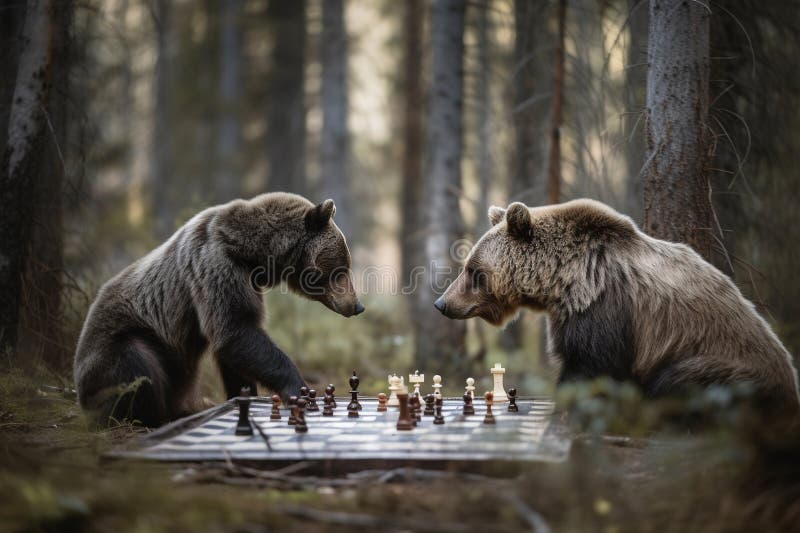 Two Bears Play Chess Surrounded by Forest. Generative AI Stock ...