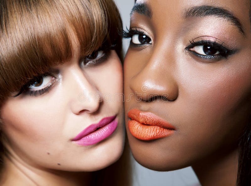 Two Beauties with Perfect Skin Stock Photo - Image of closeup, hair ...