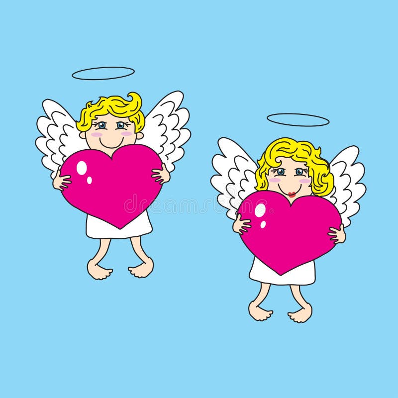 Two Beautiful Angels Keep the Heart. Stock Vector - Illustration of ...