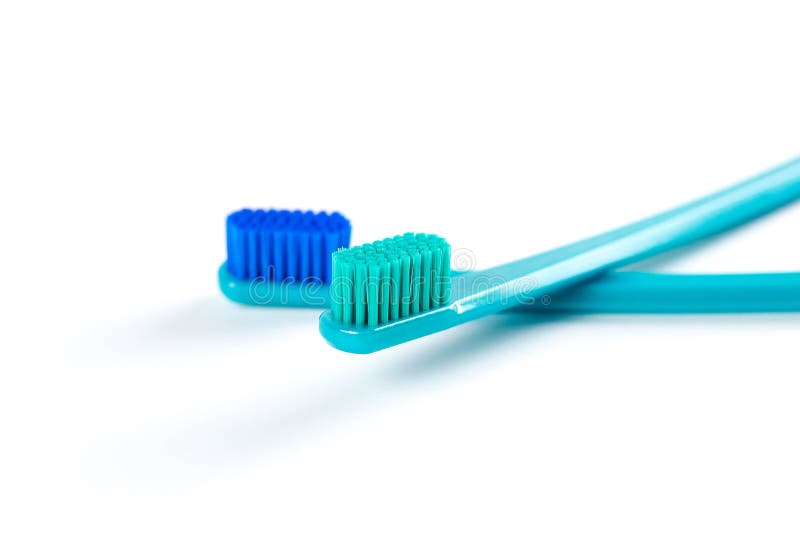 Two Beautiful Blue Toothbrushes. Close Up Stock Photo - Image of ...
