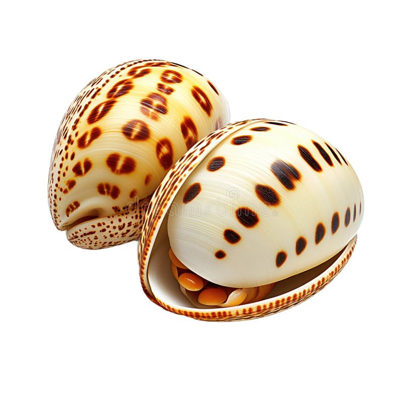 Two Beautiful Cowrie Shells with Intricate Patterns and Smooth Surfaces ...