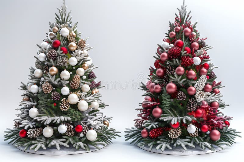 Two Beautiful Decorated Christmas Trees Isolated Isolated on White Stock Illustration ...