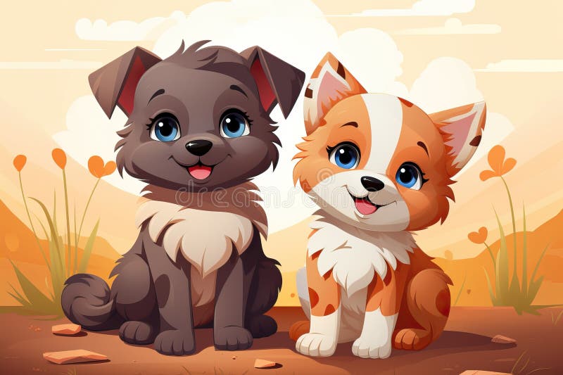 Two Beautiful Drawn Animated Dogs. Stock Illustration - Illustration of ...