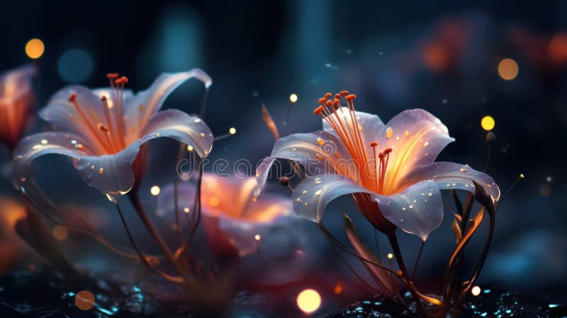 Two Beautiful Flowers are Glowing in the Dark with Lights, AI Stock ...
