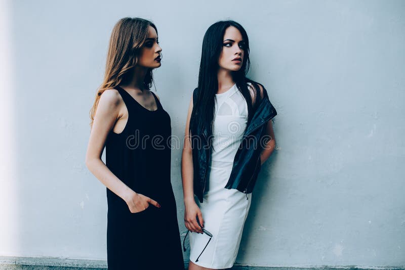 Two Beautiful Friends Pose on White Background Stock Image - Image of ...
