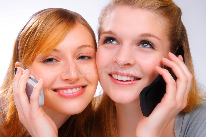Two Beautiful Gilrs with Mobiles Stock Image - Image of aspiration ...