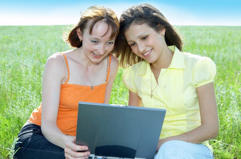 Two Beautiful Girls With Laptop Computer Picture. Image: 5444467