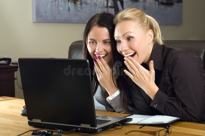 Two Beautiful Girls with Laptop in the Office Stock Photo - Image of ...