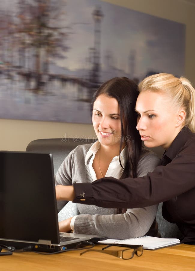 Two Beautiful Girls with Laptop in the Office Stock Image - Image of ...