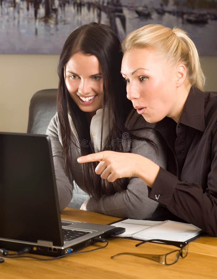 Two Beautiful Girls with Laptop in the Office Stock Image - Image of ...