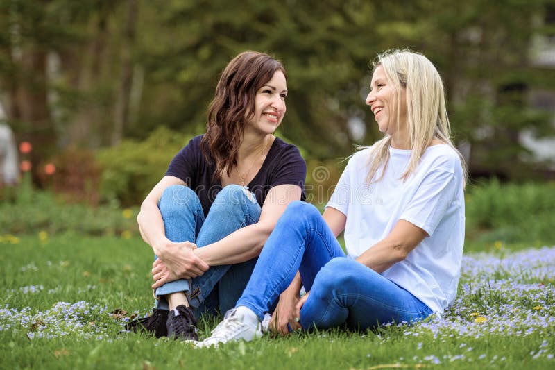 Two Beautiful Girls Together in a Park Stock Photo - Image of people ...