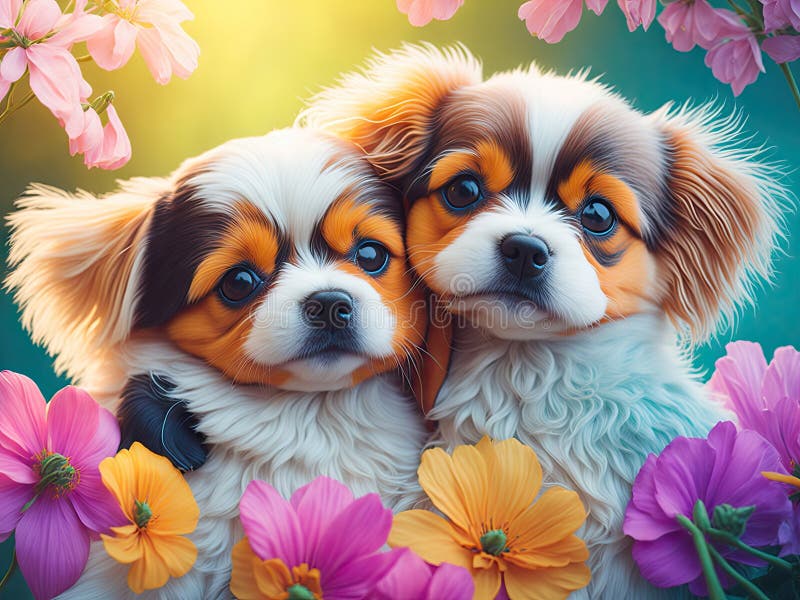 Two Beautiful Little Dogs in Love Cuddling. Ai Generative Stock ...