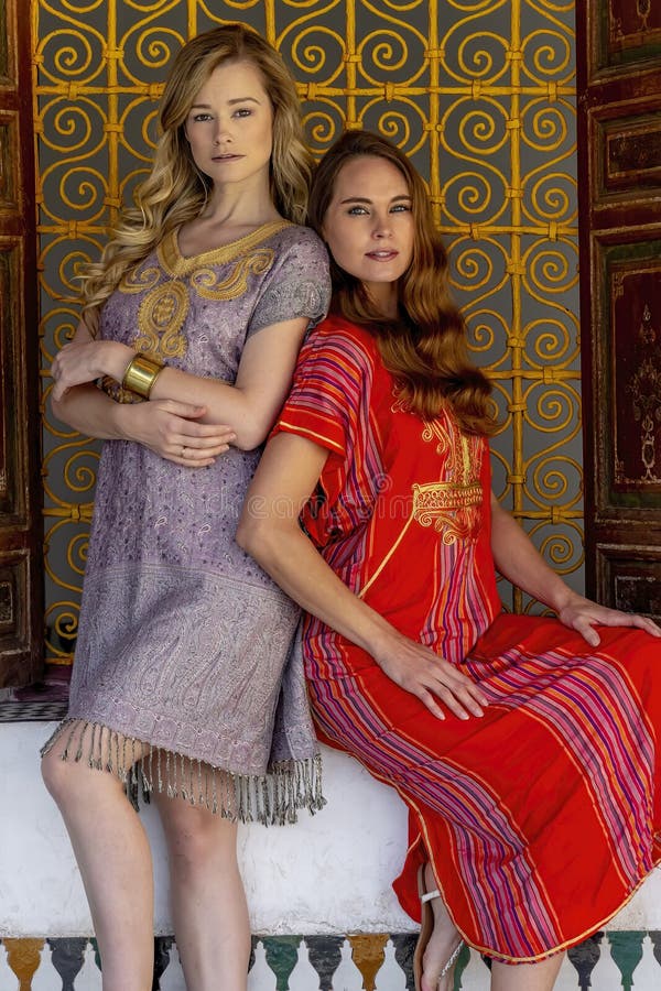 Two Beautiful Models Pose Outdoors in Morocco, Africa Stock Image ...