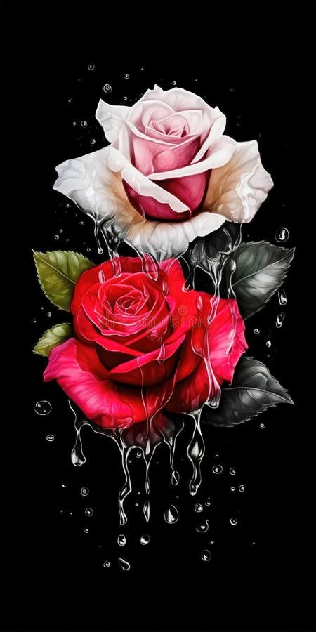Two Beautiful Roses in Red and White, Sliced with Water, Ai Generated ...