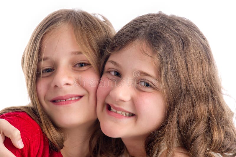 Two Beautiful Sisters Hugging Isolated Stock Image - Image of family ...