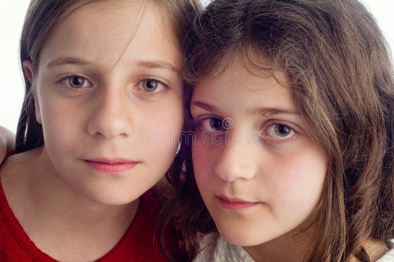 Two Beautiful Sisters Hugging Isolated Stock Image - Image of family ...
