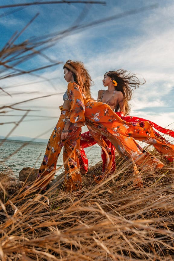 Two Beautiful Stylish Boho Models Outdoors Stock Photo - Image of model ...