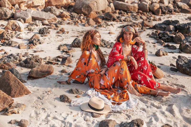 Two Beautiful Stylish Boho Models Outdoors Stock Image - Image of ...