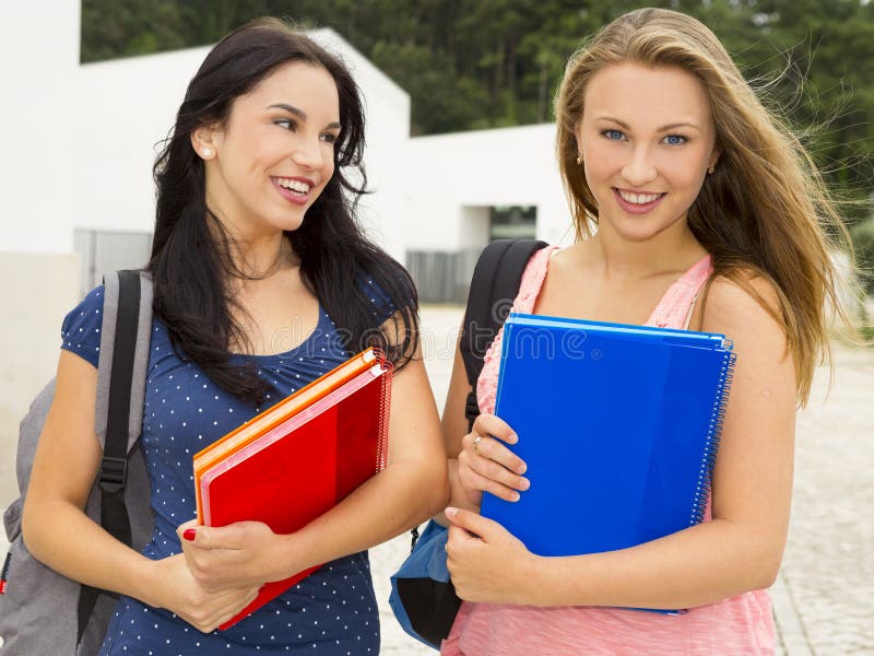 Two Beautiful Teenage Students Stock Image - Image of caucasian ...