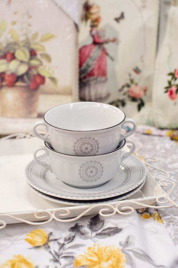 Two Beautiful White Cups and Saucers Stock Photo - Image of crockery ...