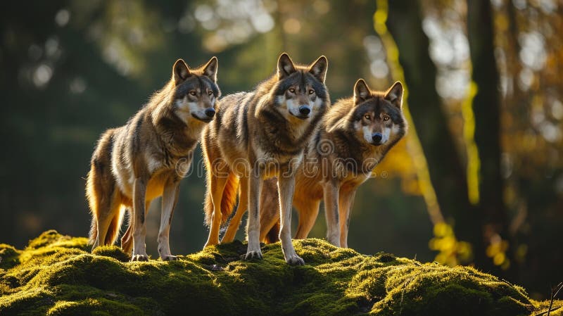 Two Beautiful Wolves on the Background of the Forest. Stock Photo ...