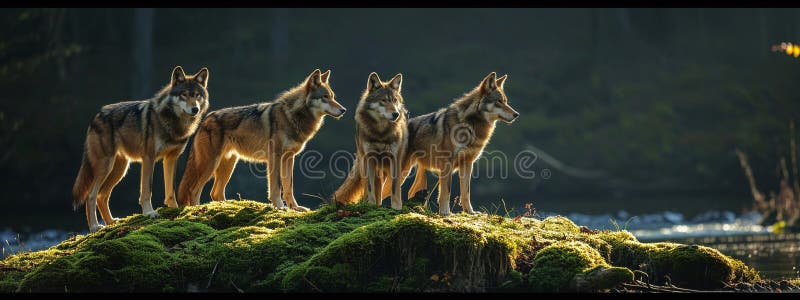 Two Beautiful Wolves on the Background of the Forest. Stock Photo ...