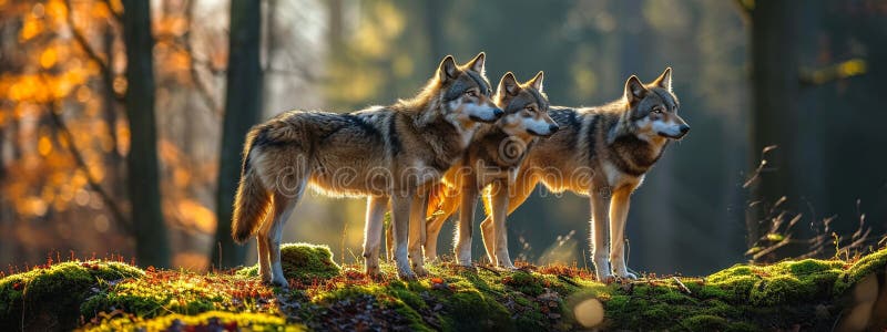 Two Beautiful Wolves on the Background of the Forest. Stock Image ...