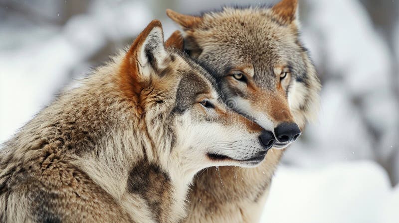 Two Beautiful Wolves in Cold Snowy Winter Forest. Stock Image - Image ...