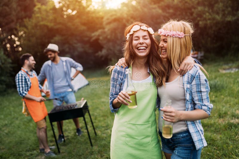 Two Beautiful Women Having Fun while Waiting for Barbecue Stock Image ...