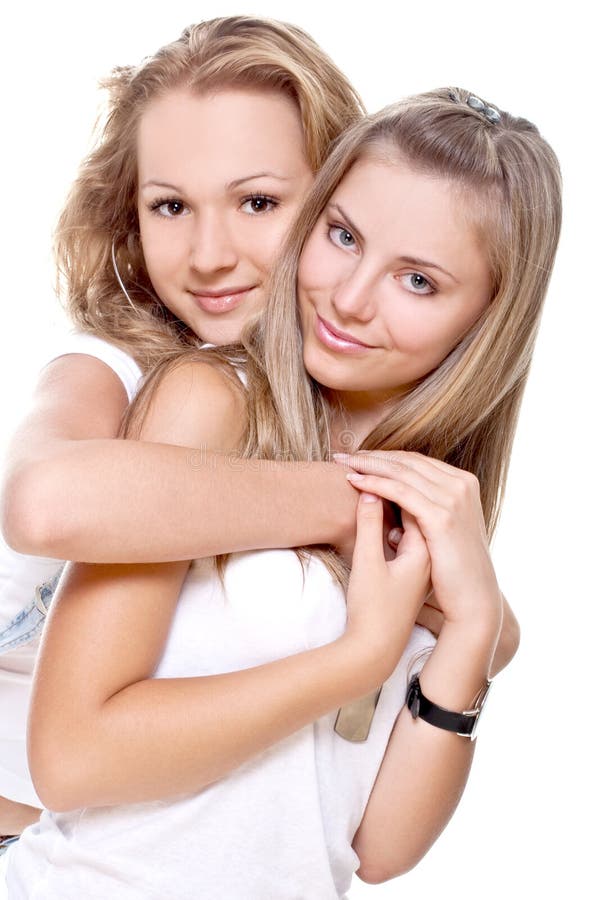 Two Beautiful Women in a White T-shirts Stock Image - Image of glamour ...